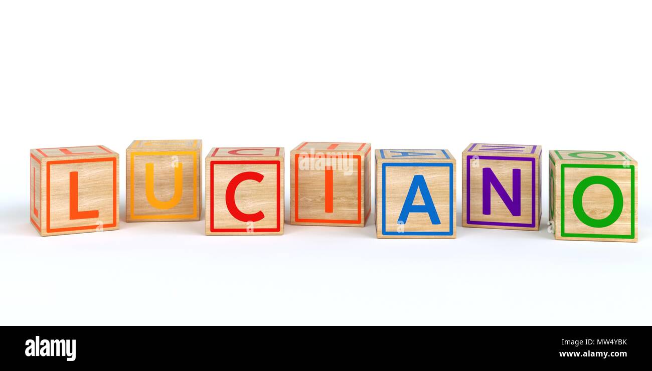 The name luciano written with Isolated wooden toy cubes Stock Photo - Alamy
