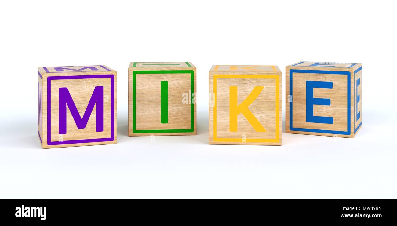 The name mike written with Isolated wooden toy cubes Stock Photo - Alamy