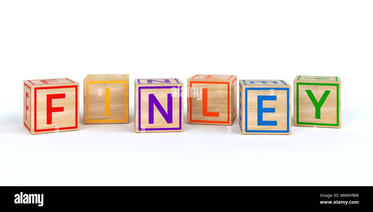 The name finley written with Isolated wooden toy cubes Stock Photo - Alamy