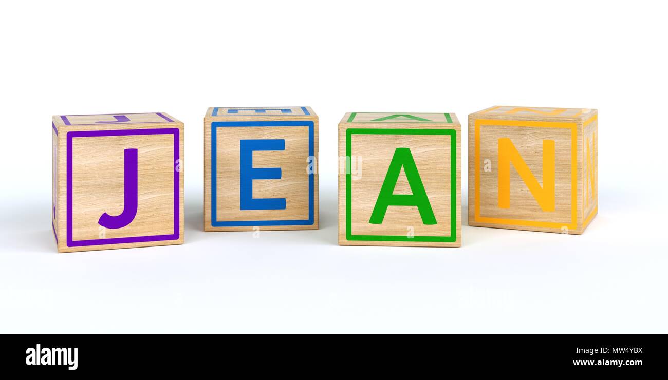 The name jean written with Isolated wooden toy cubes Stock Photo - Alamy