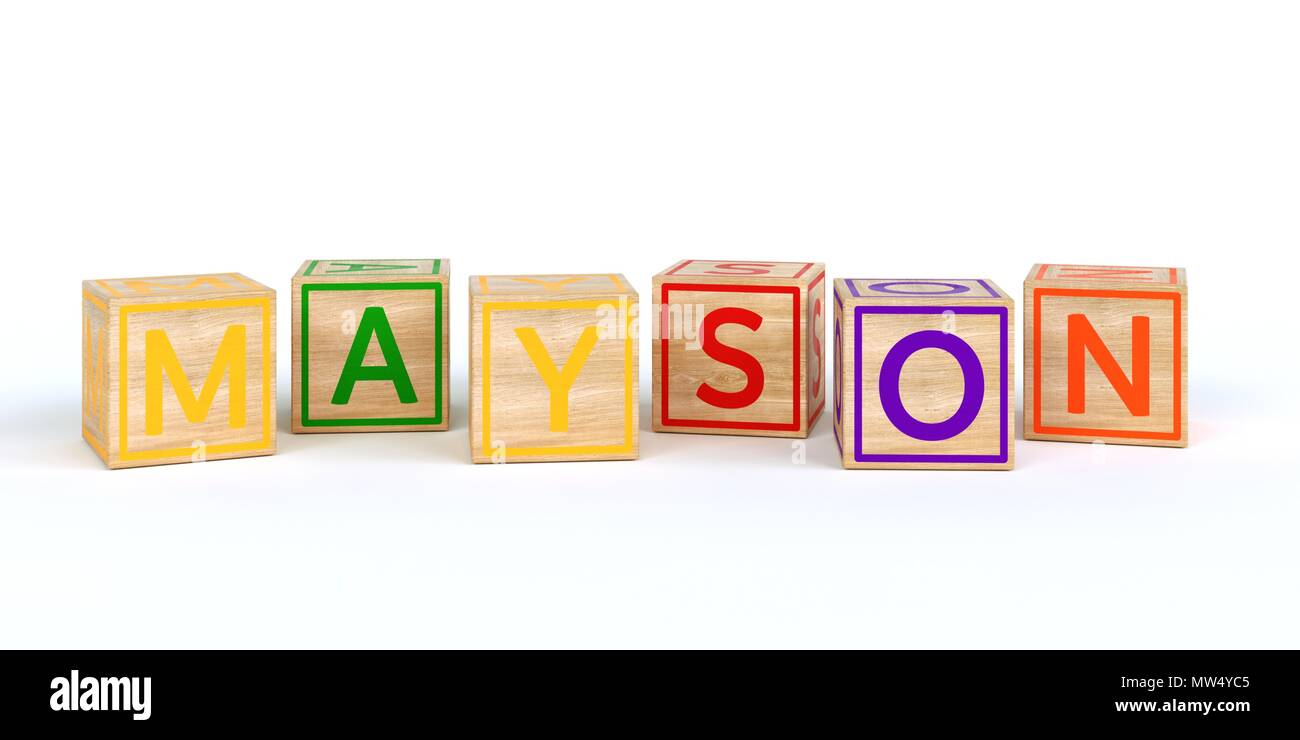 The name mayson written with Isolated wooden toy cubes Stock Photo - Alamy