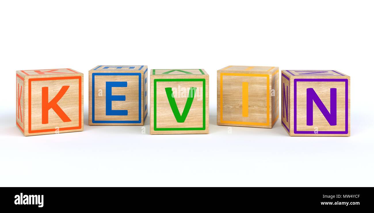The name kevin written with Isolated wooden toy cubes Stock Photo - Alamy