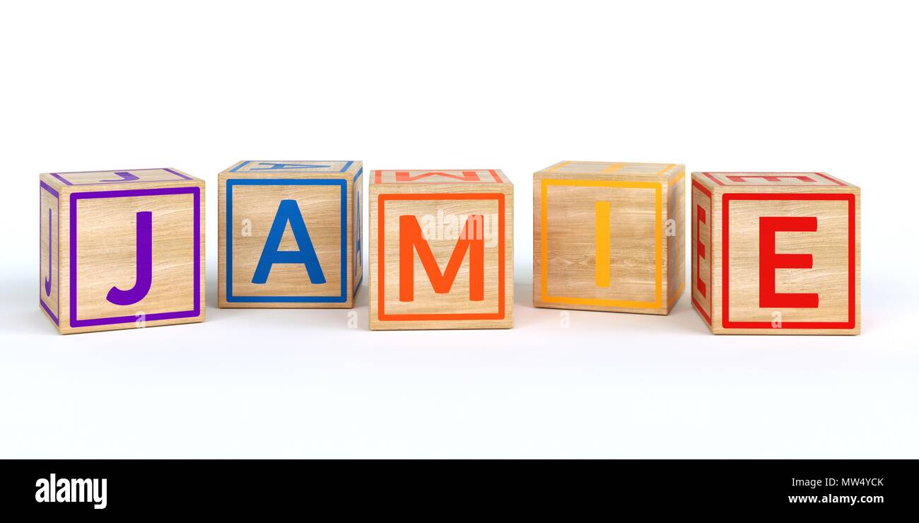 The name jamie written with Isolated wooden toy cubes Stock Photo - Alamy