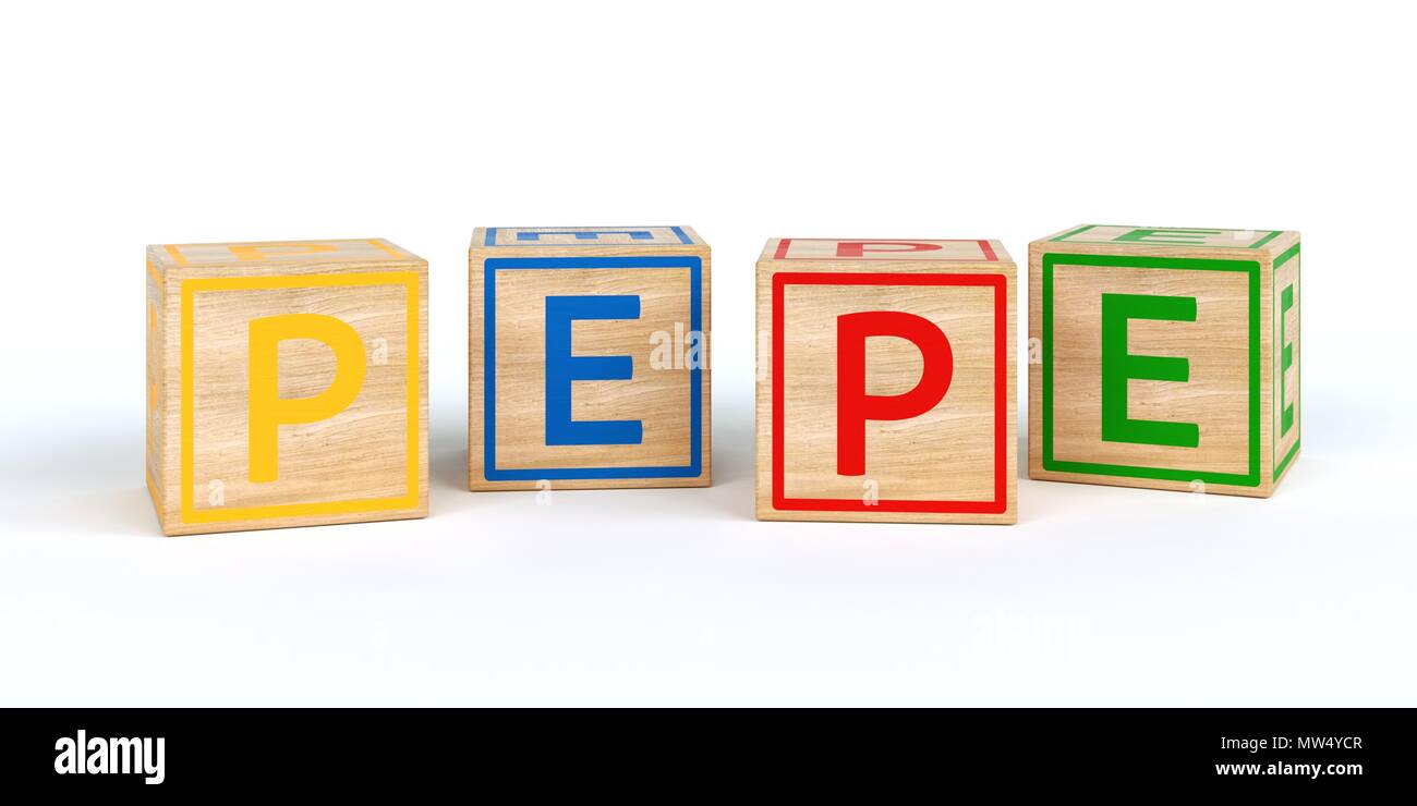 The name pepe written with Isolated wooden toy cubes Stock Photo - Alamy