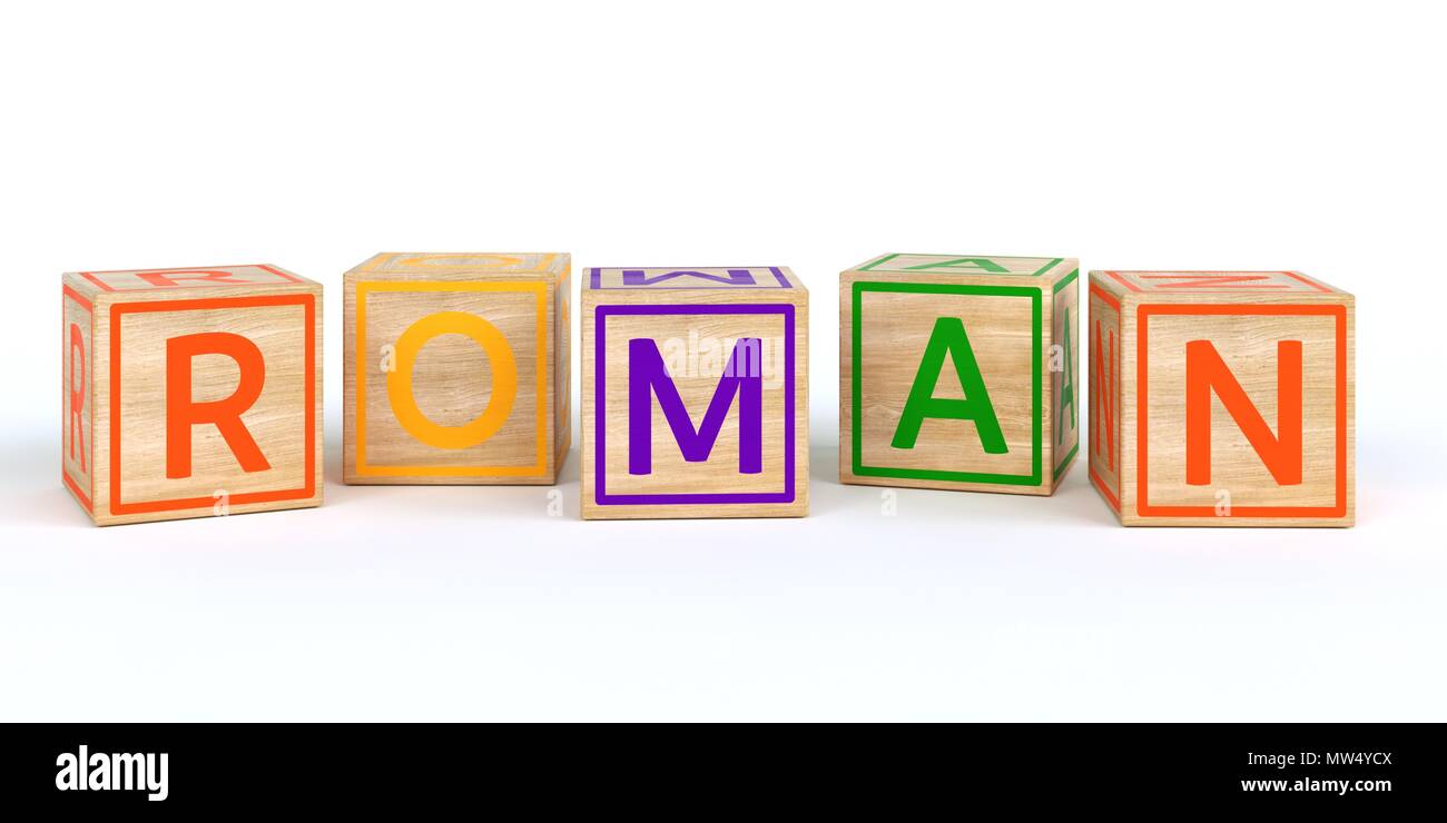 The name roman written with Isolated wooden toy cubes Stock Photo - Alamy