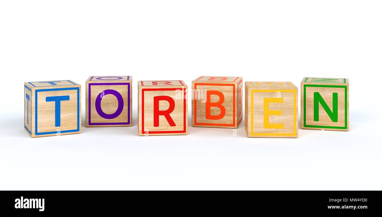 The name torben written with Isolated wooden toy cubes Stock Photo - Alamy
