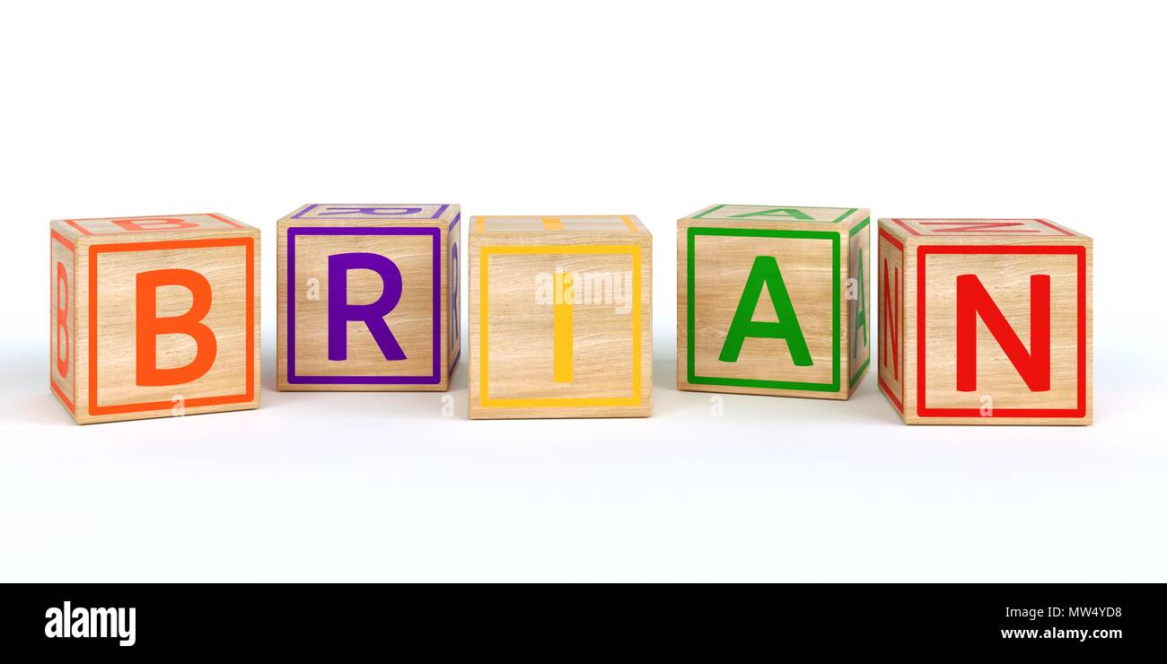 The name brian written with Isolated wooden toy cubes Stock Photo - Alamy