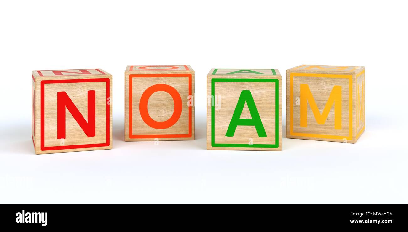 The name noam written with Isolated wooden toy cubes Stock Photo - Alamy