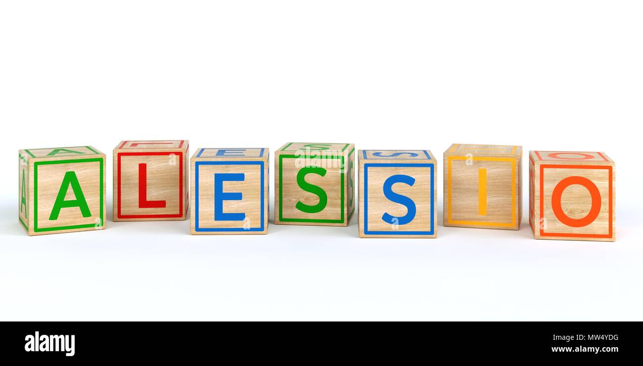 The name alessio written with Isolated wooden toy cubes Stock Photo - Alamy