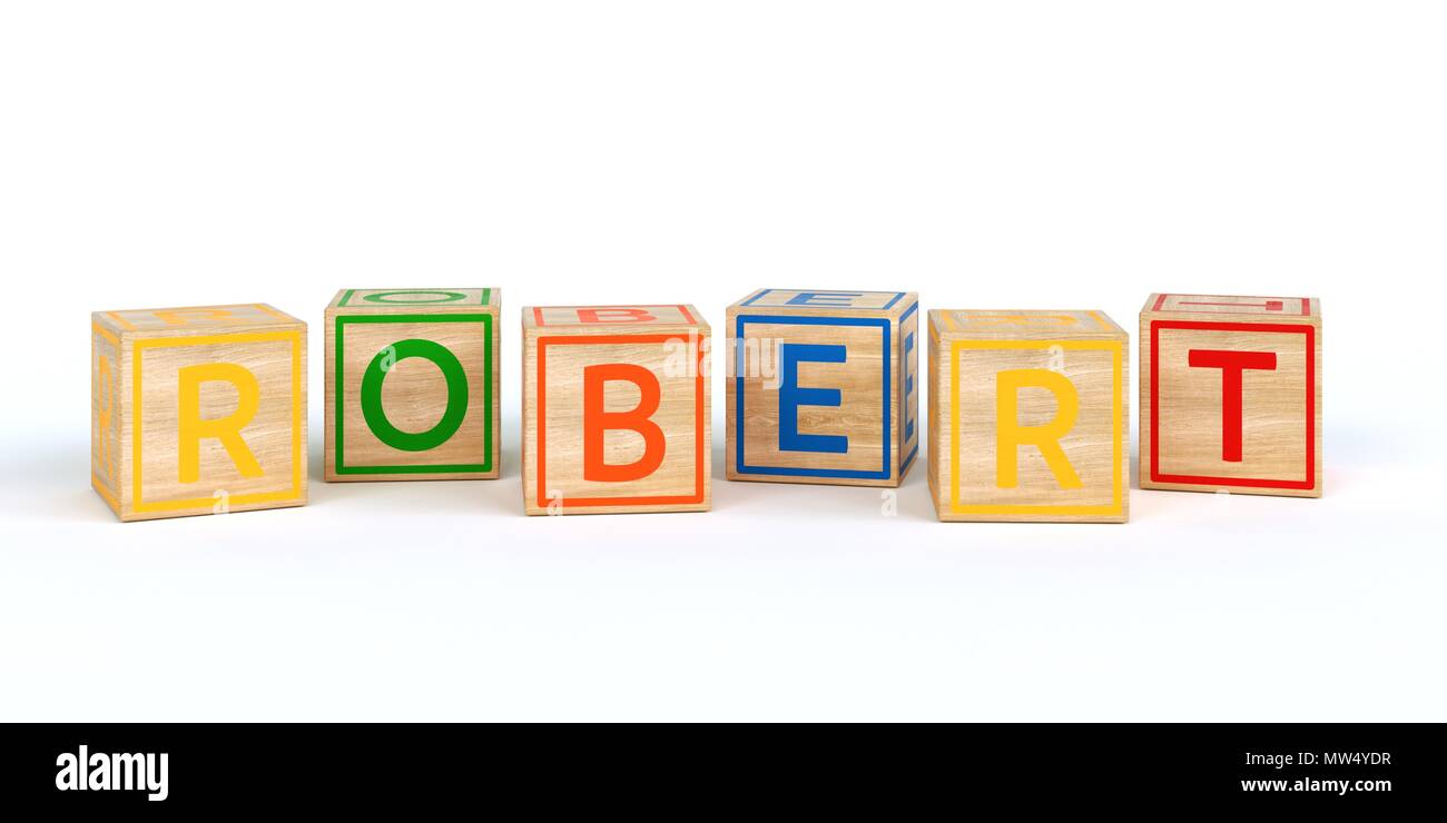 The name robert written with Isolated wooden toy cubes Stock Photo - Alamy