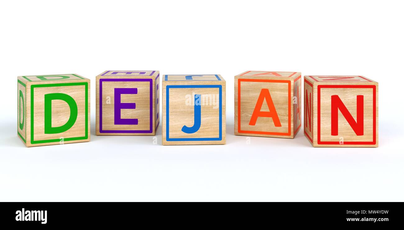 The name dejan written with Isolated wooden toy cubes Stock Photo - Alamy