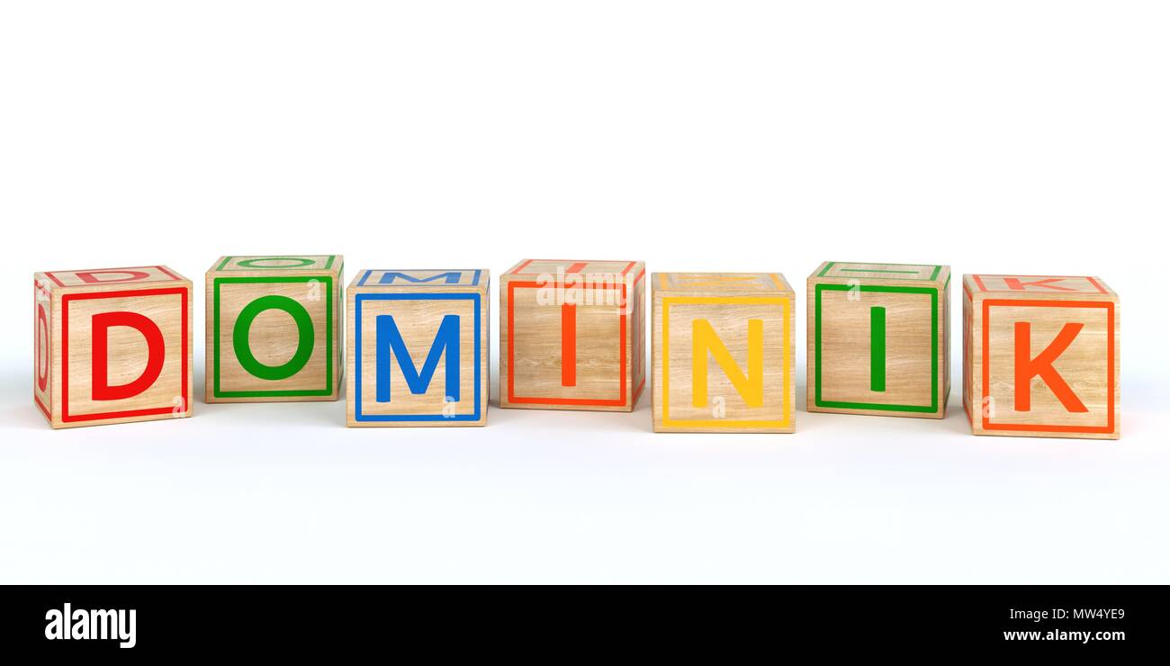 The name dominik written with Isolated wooden toy cubes Stock Photo - Alamy