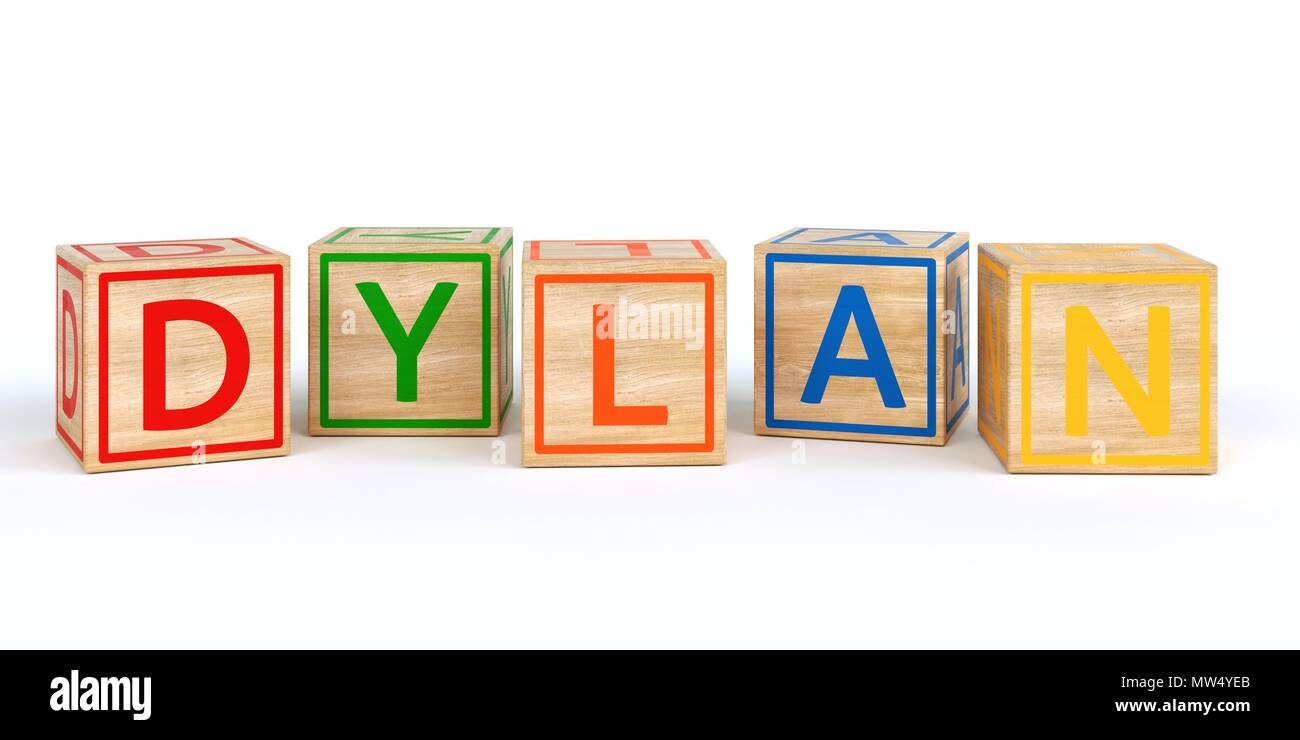 The name dylan written with Isolated wooden toy cubes Stock Photo - Alamy