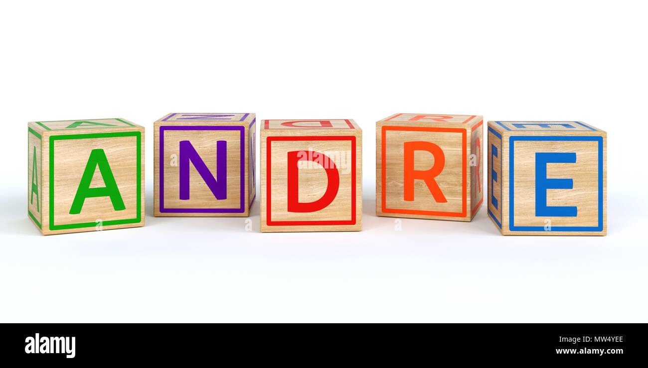 The name andre written with Isolated wooden toy cubes Stock Photo - Alamy