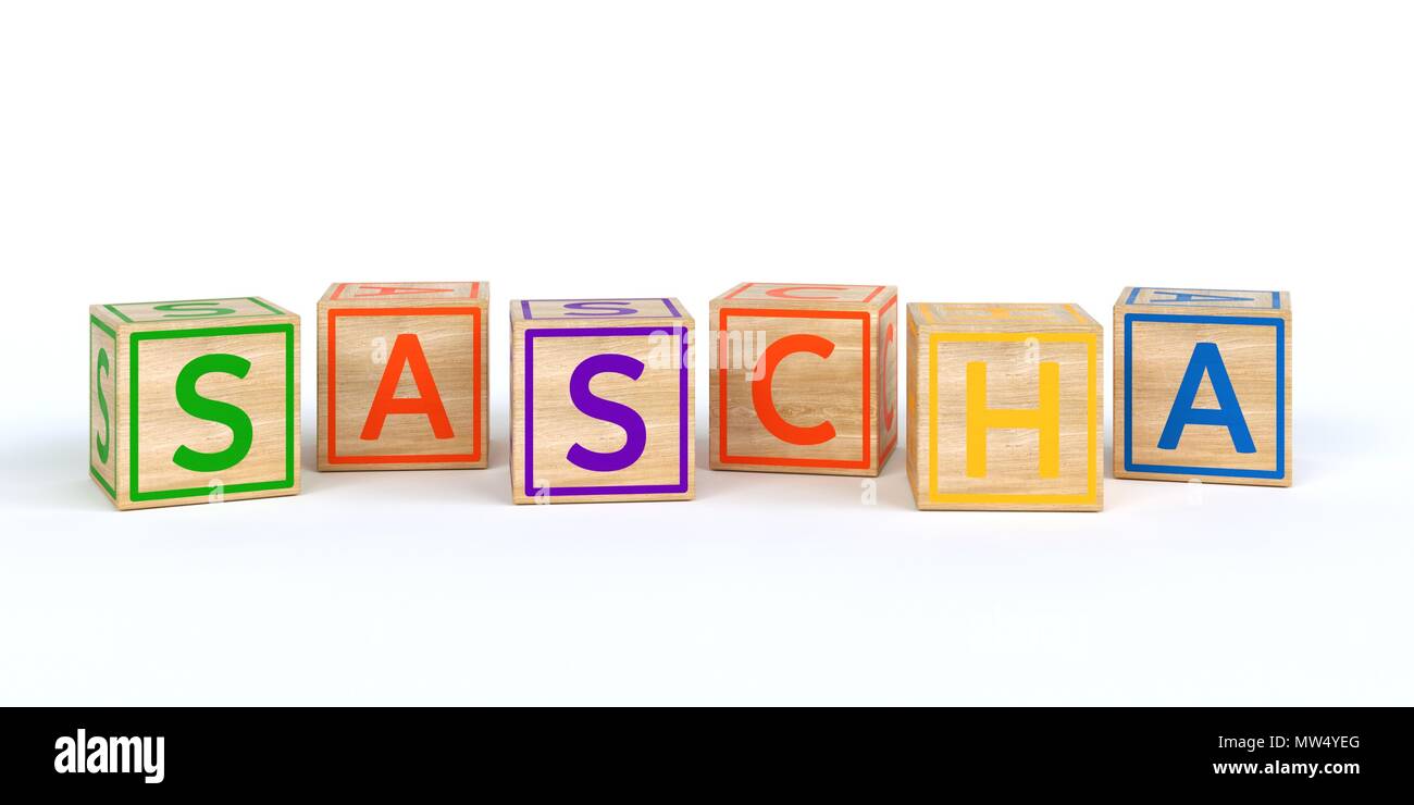 The name sascha written with Isolated wooden toy cubes Stock Photo - Alamy