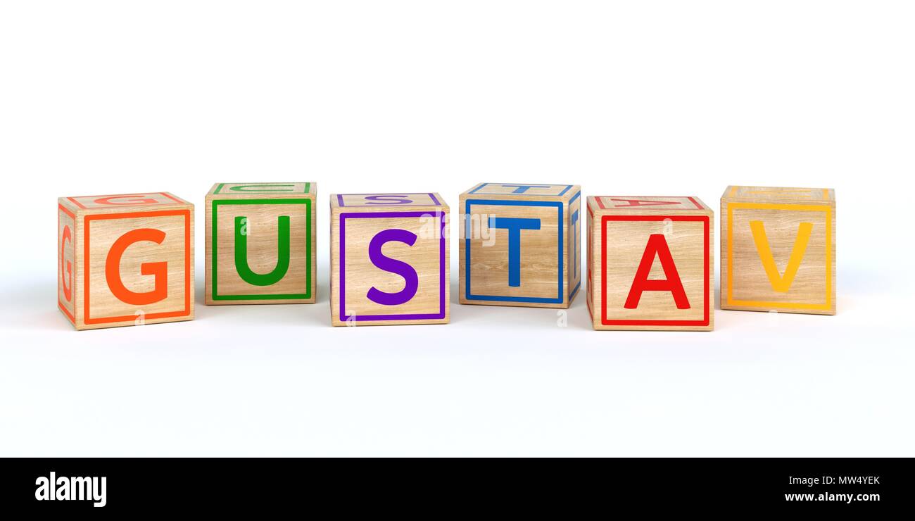The name gustav written with Isolated wooden toy cubes Stock Photo - Alamy