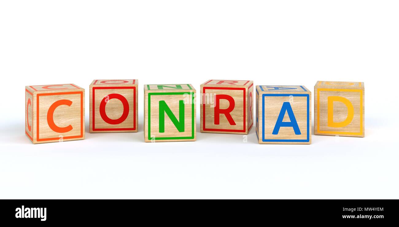 The name conrad written with Isolated wooden toy cubes Stock Photo - Alamy