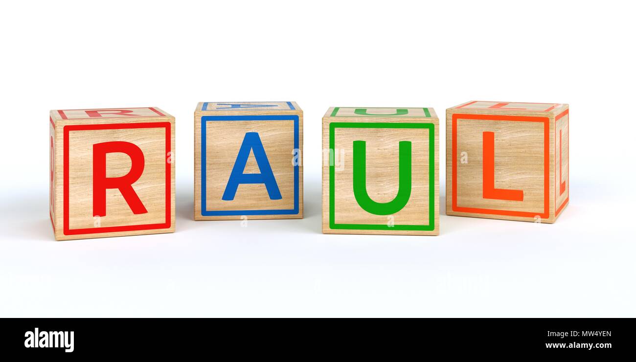 The name raul written with Isolated wooden toy cubes Stock Photo - Alamy