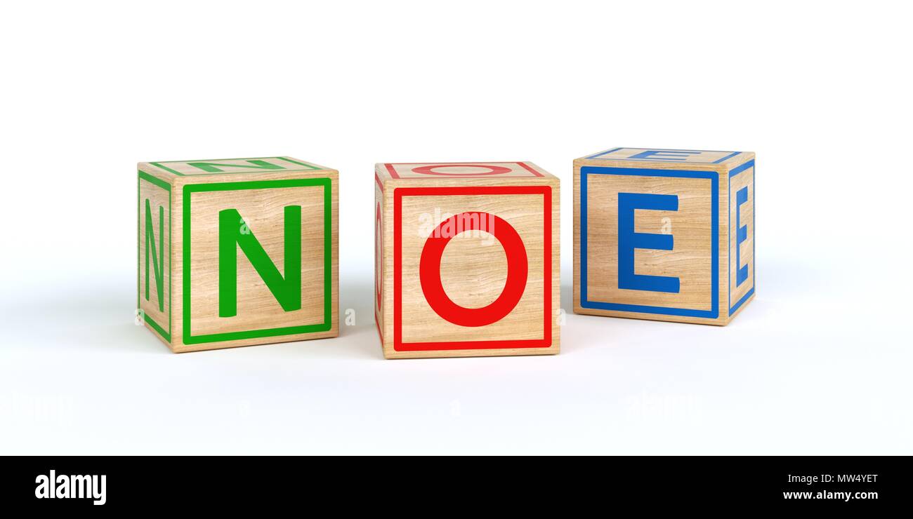 The name noe written with Isolated wooden toy cubes Stock Photo - Alamy