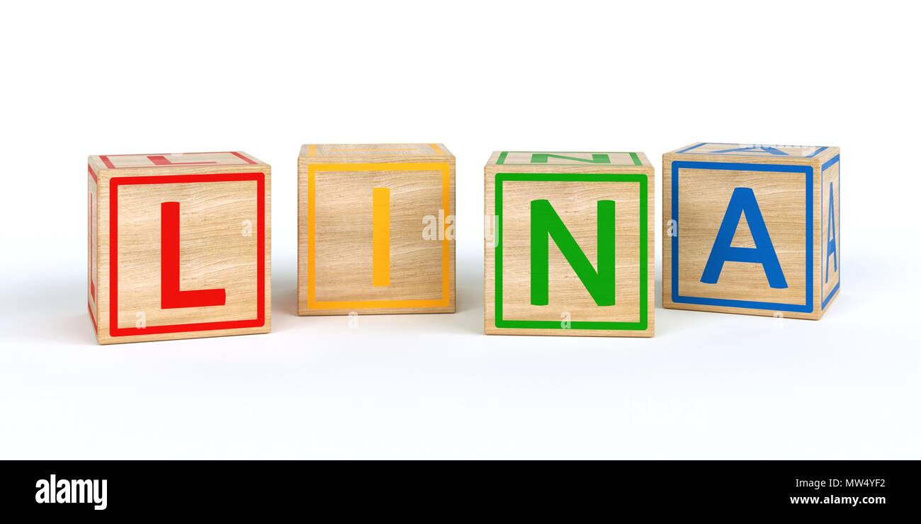 The name lina written with Isolated wooden toy cubes Stock Photo - Alamy