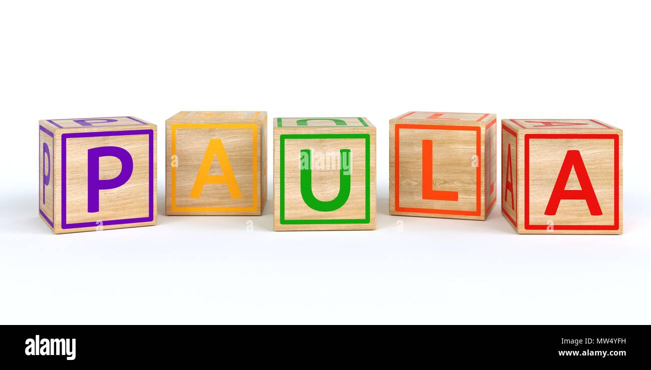 The name paula written with Isolated wooden toy cubes Stock Photo - Alamy