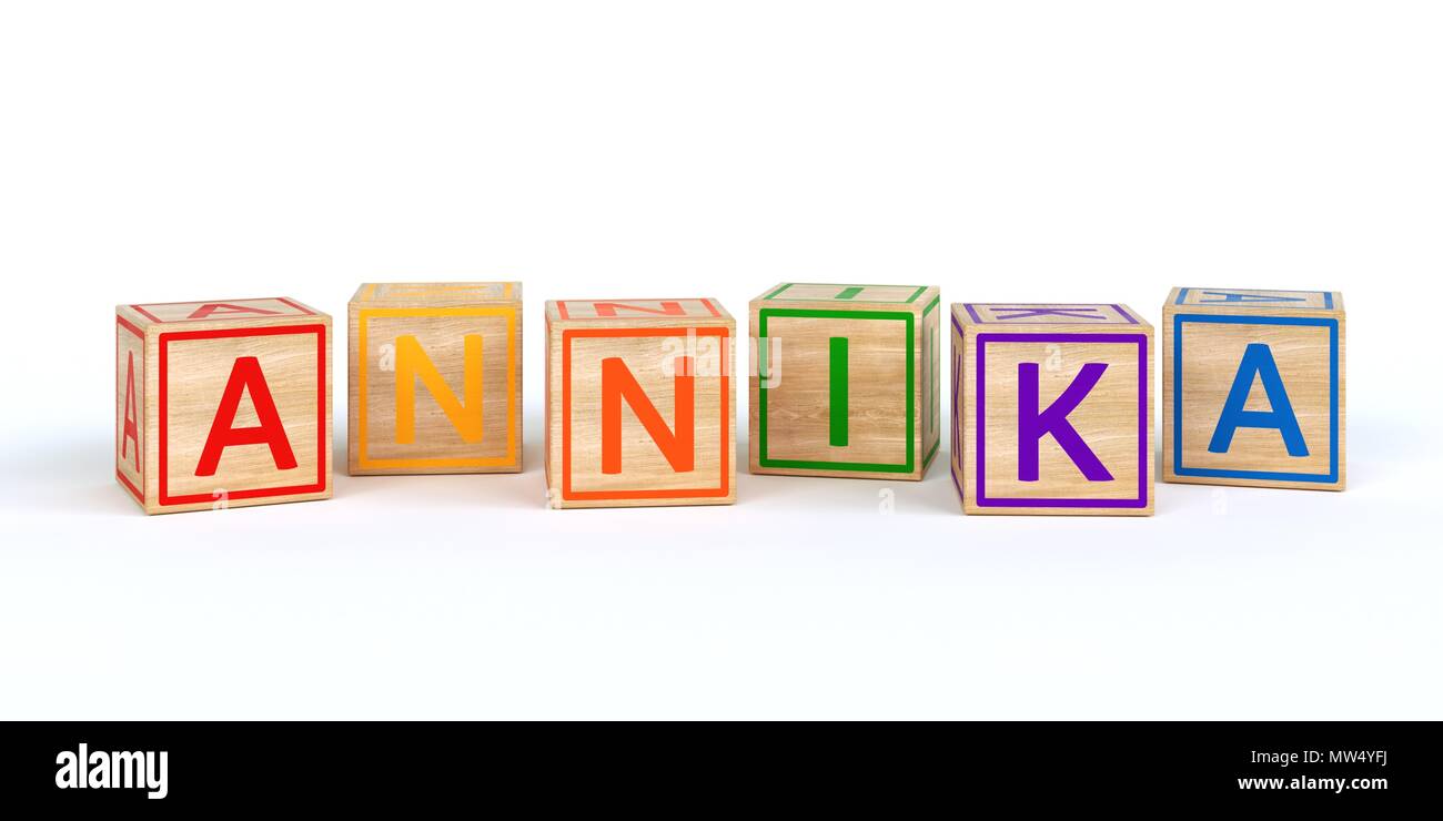 The name annika written with Isolated wooden toy cubes Stock Photo - Alamy