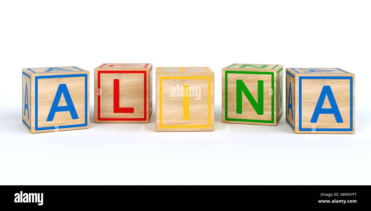 The name alina written with Isolated wooden toy cubes Stock Photo - Alamy