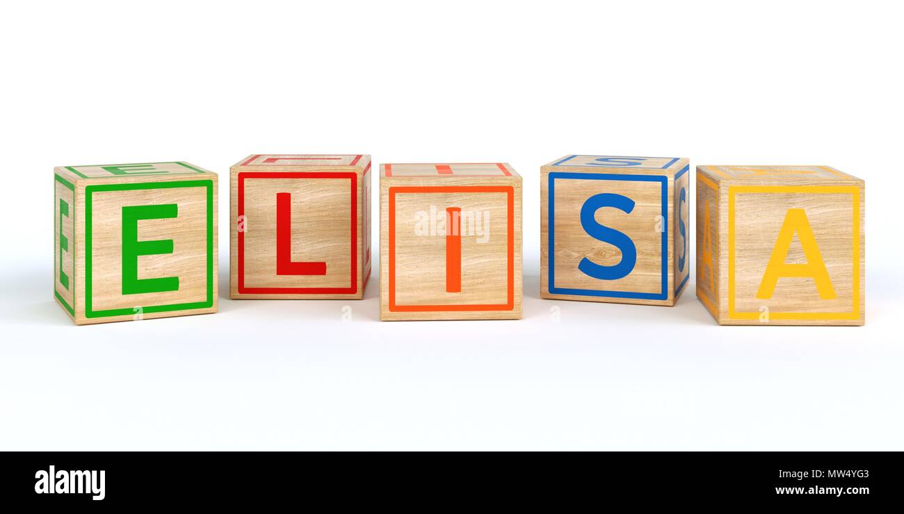 The name elisa written with Isolated wooden toy cubes Stock Photo - Alamy