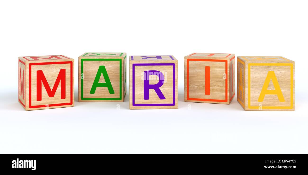 The name maria written with Isolated wooden toy cubes Stock Photo - Alamy