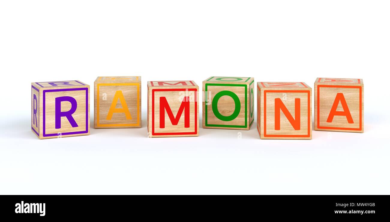 The name ramona written with Isolated wooden toy cubes Stock Photo - Alamy