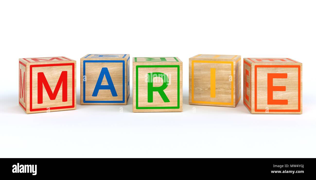 The name marie written with Isolated wooden toy cubes Stock Photo - Alamy