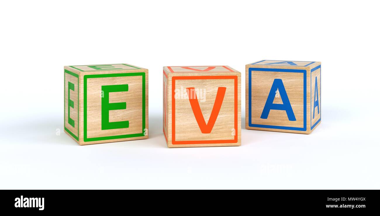 The name eva written with Isolated wooden toy cubes Stock Photo - Alamy