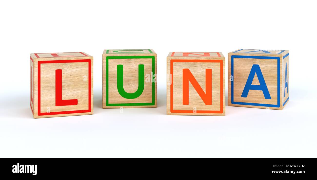 The name luna written with Isolated wooden toy cubes Stock Photo - Alamy