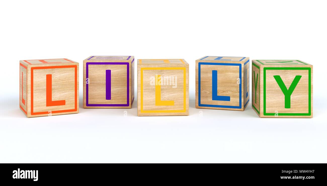 The name lilly written with Isolated wooden toy cubes Stock Photo - Alamy