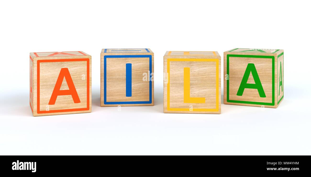 The name aila written with Isolated wooden toy cubes Stock Photo - Alamy