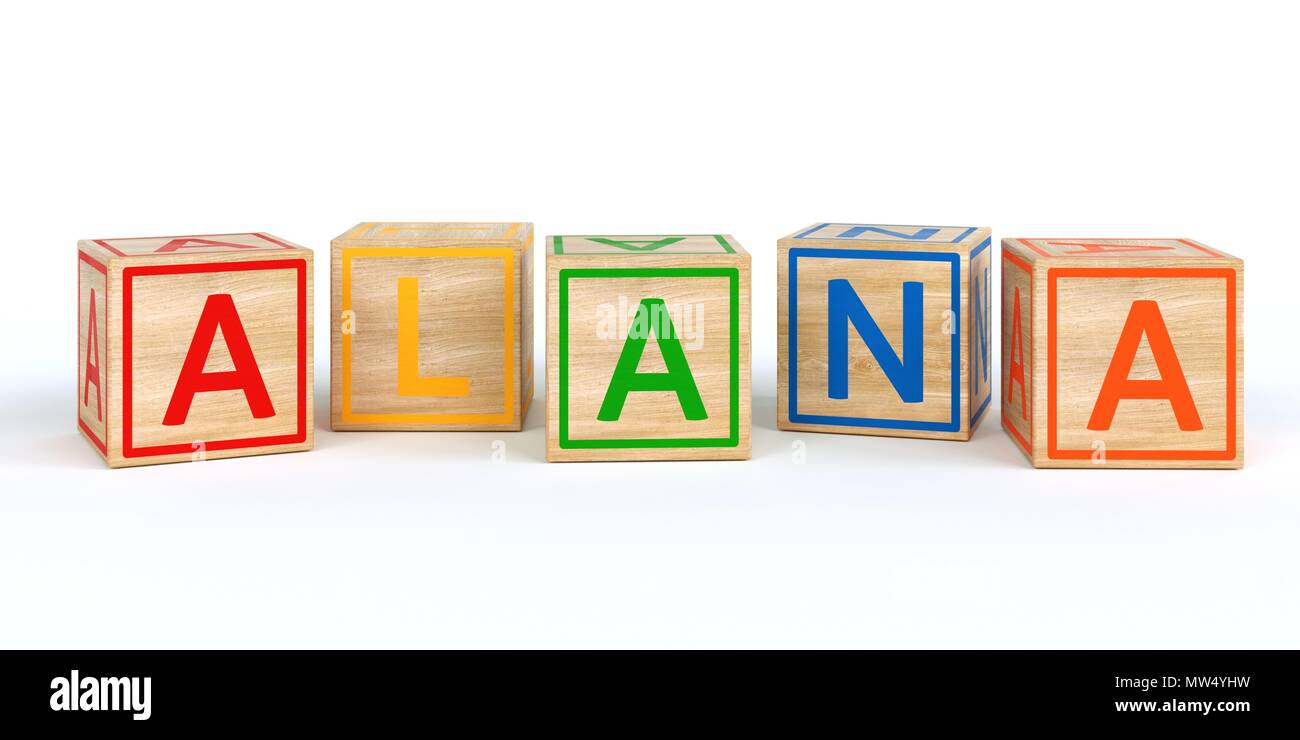 The name alana written with Isolated wooden toy cubes Stock Photo - Alamy
