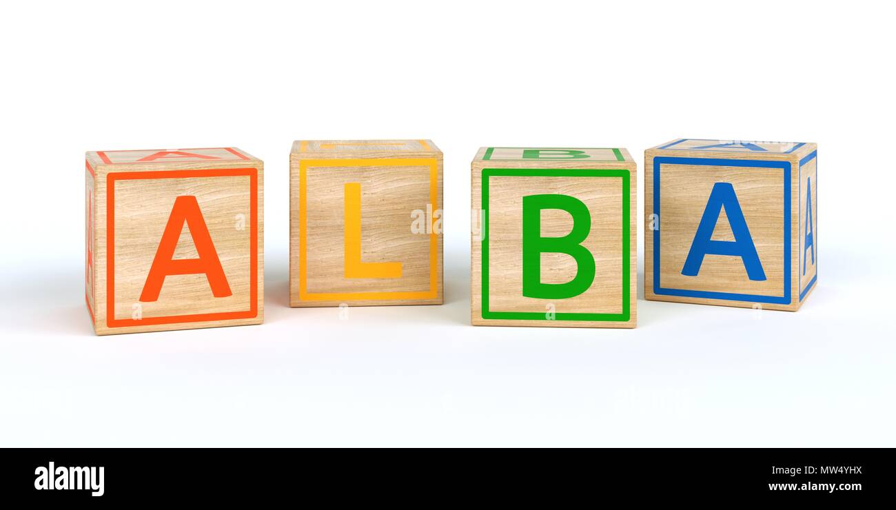The name alba written with Isolated wooden toy cubes Stock Photo - Alamy