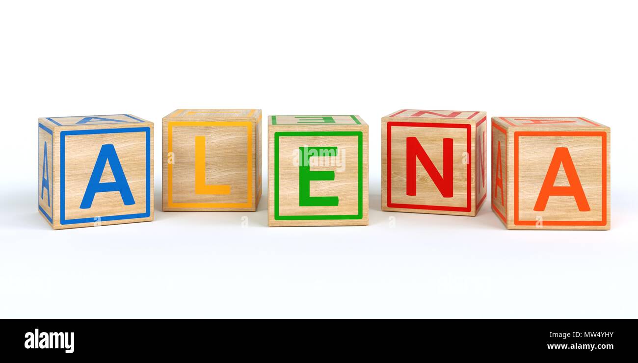 The name alena written with Isolated wooden toy cubes Stock Photo - Alamy