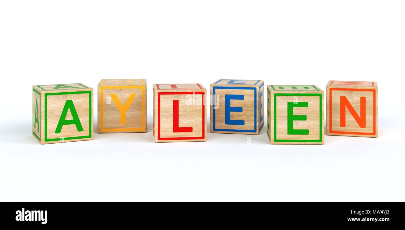 The name ayleen written with Isolated wooden toy cubes Stock Photo - Alamy
