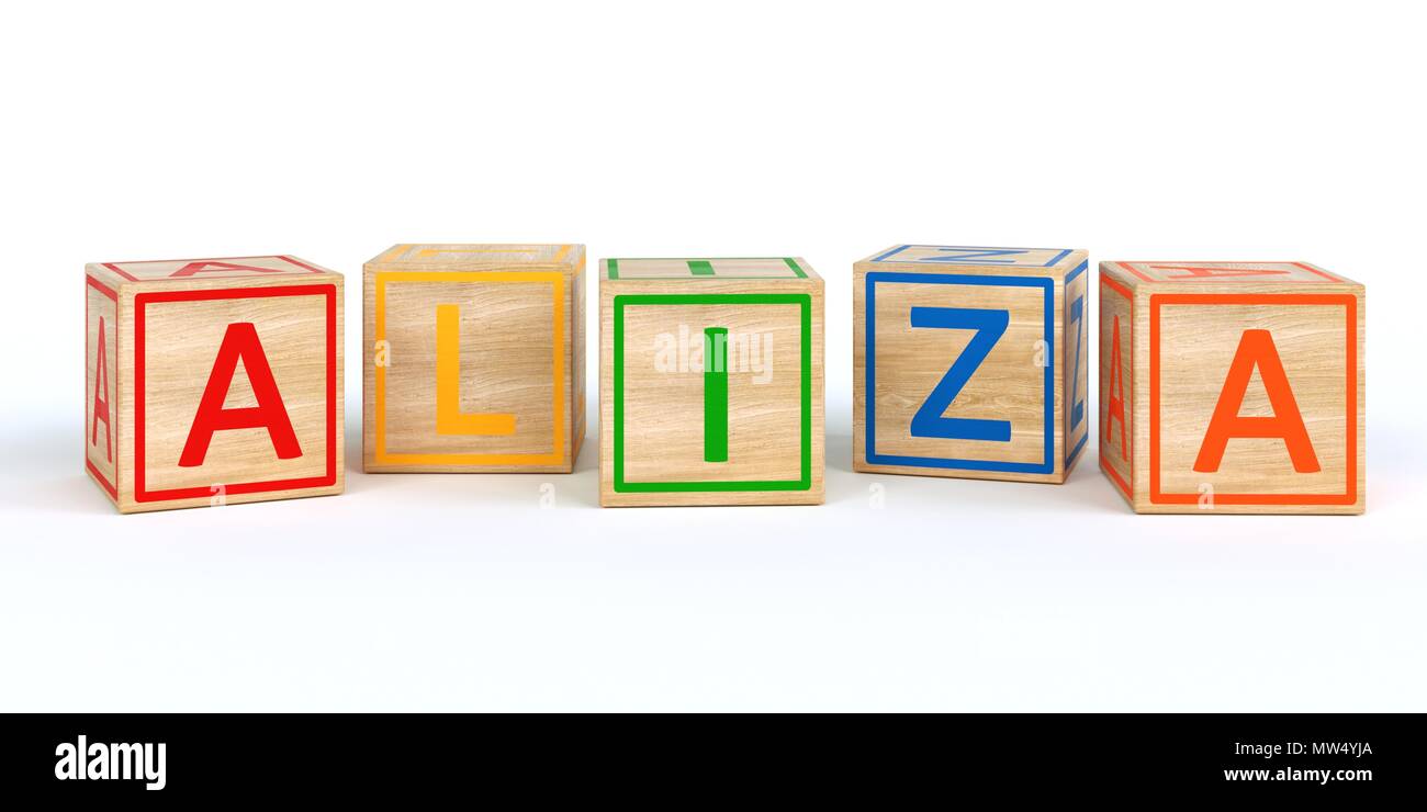 The name aliza written with Isolated wooden toy cubes Stock Photo - Alamy