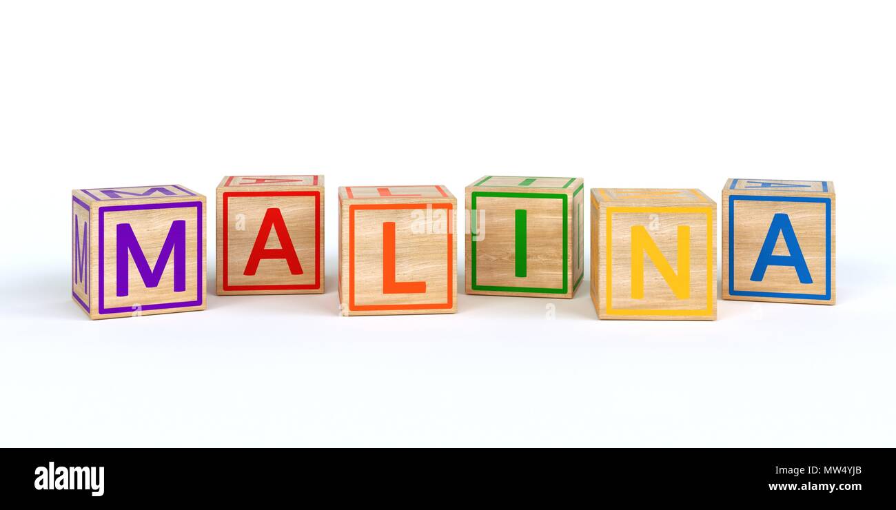The name malina written with Isolated wooden toy cubes Stock Photo - Alamy