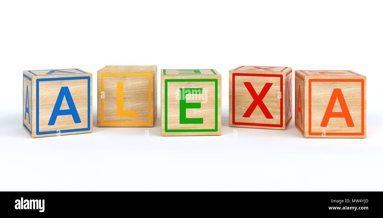 The name alexa written with Isolated wooden toy cubes Stock Photo - Alamy