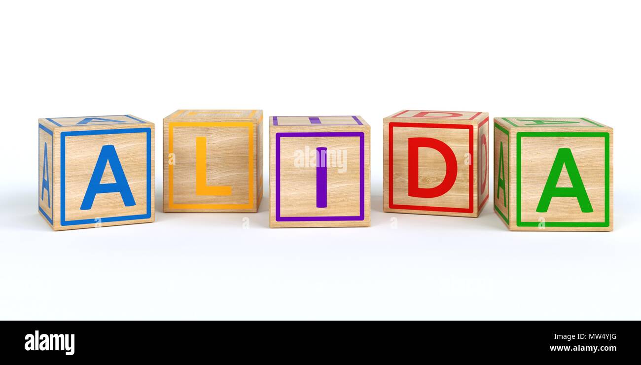 The name alida written with Isolated wooden toy cubes Stock Photo - Alamy
