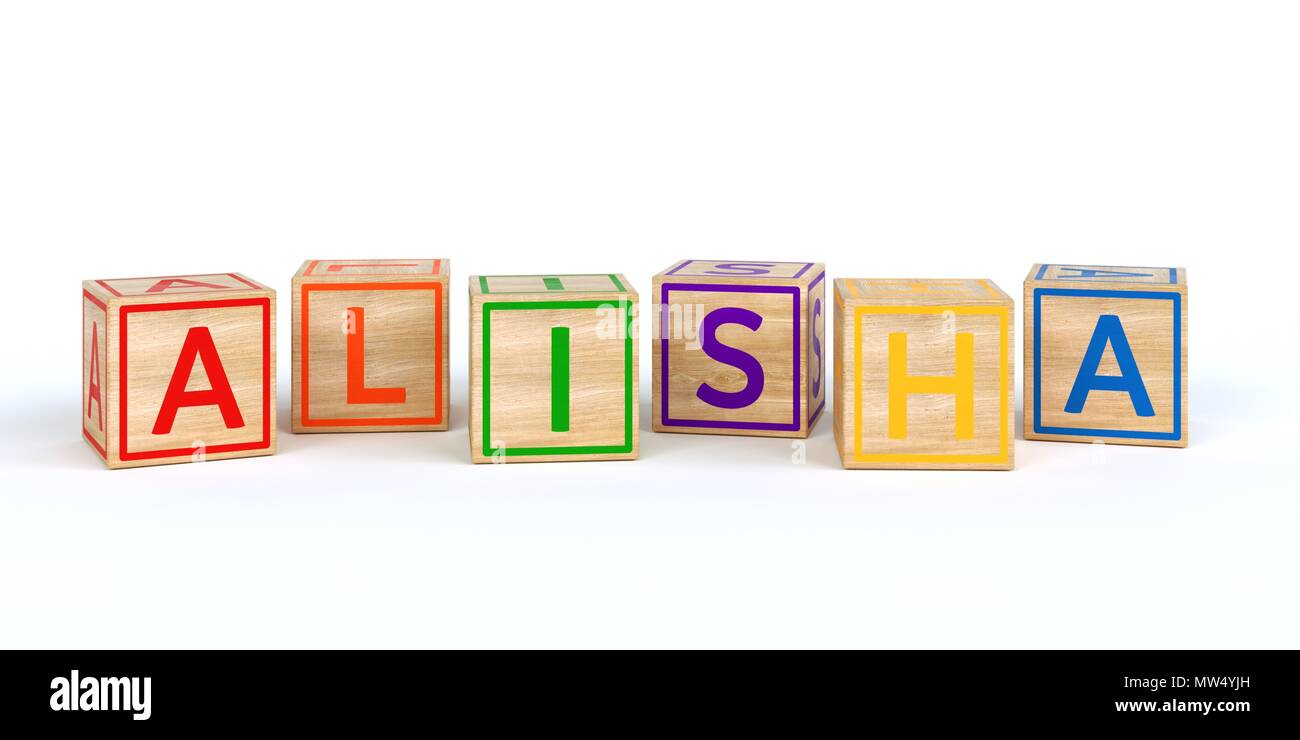 The name alisha written with Isolated wooden toy cubes Stock Photo - Alamy