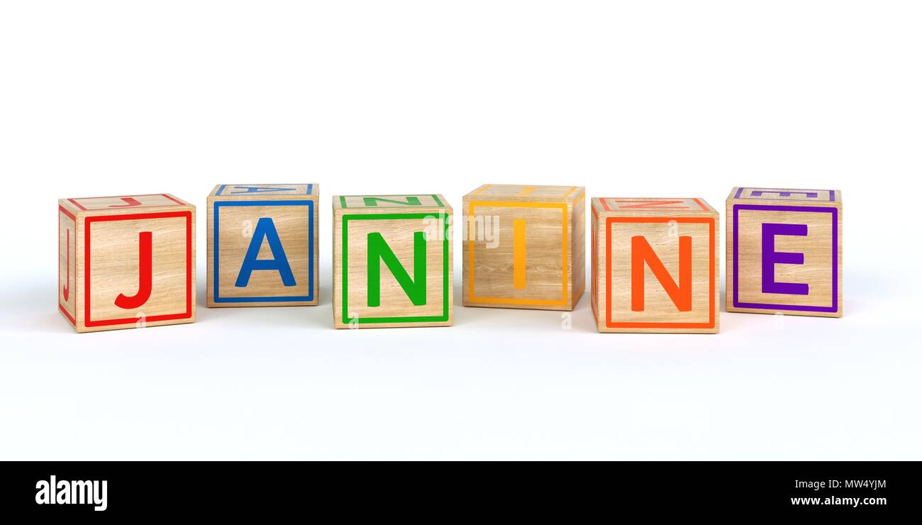 The name janine written with Isolated wooden toy cubes Stock Photo - Alamy