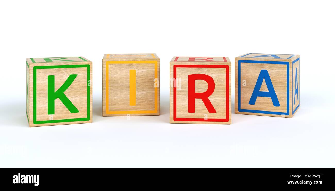 The name kira written with Isolated wooden toy cubes Stock Photo - Alamy