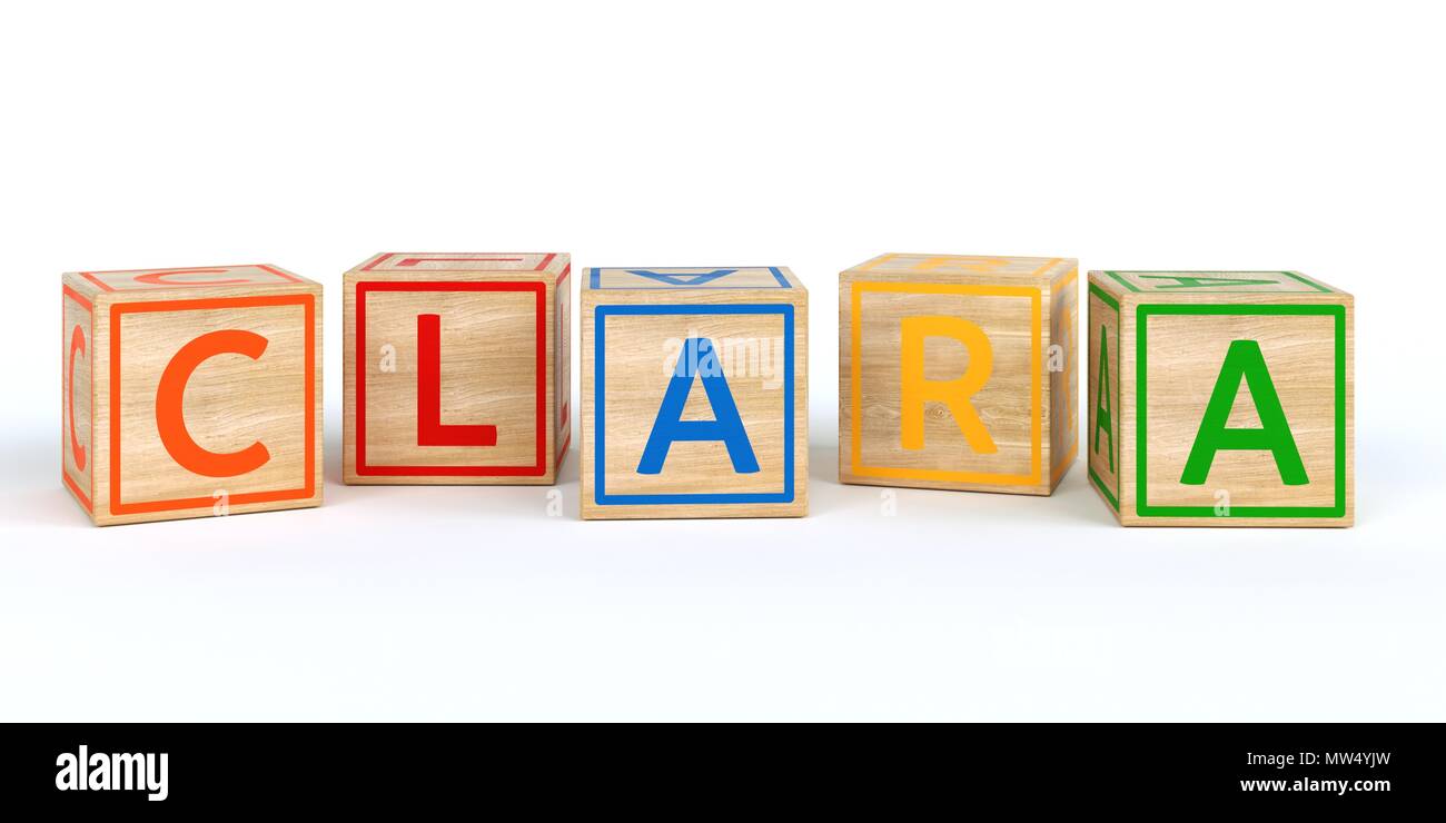 The name clara written with Isolated wooden toy cubes Stock Photo - Alamy