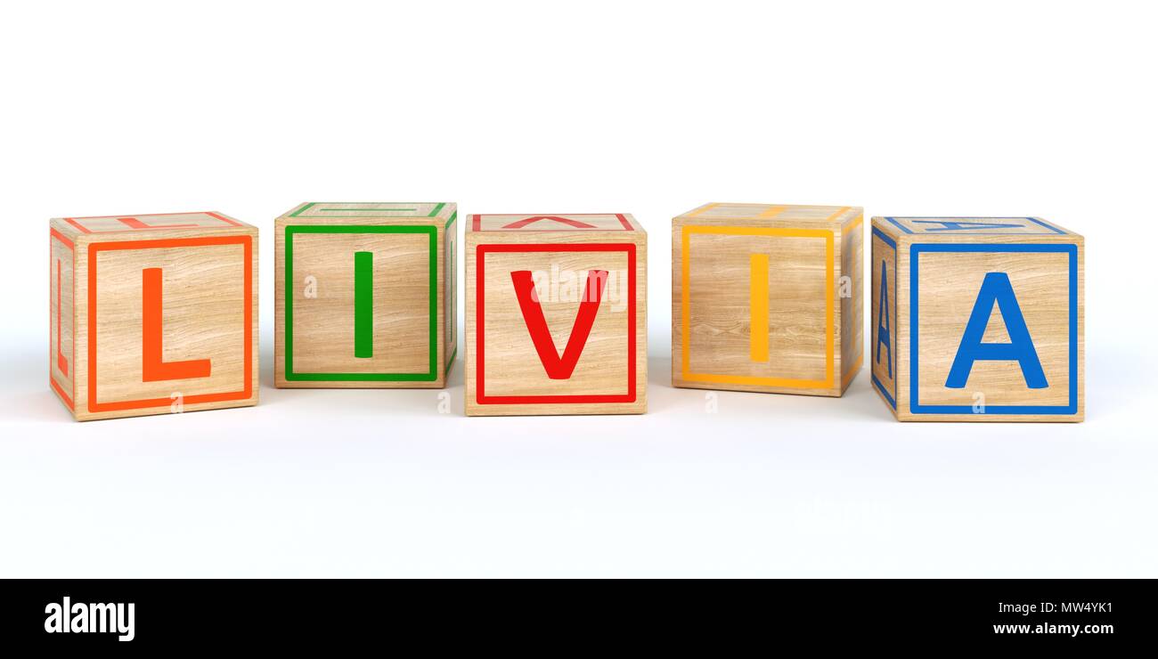 The name livia written with Isolated wooden toy cubes Stock Photo - Alamy