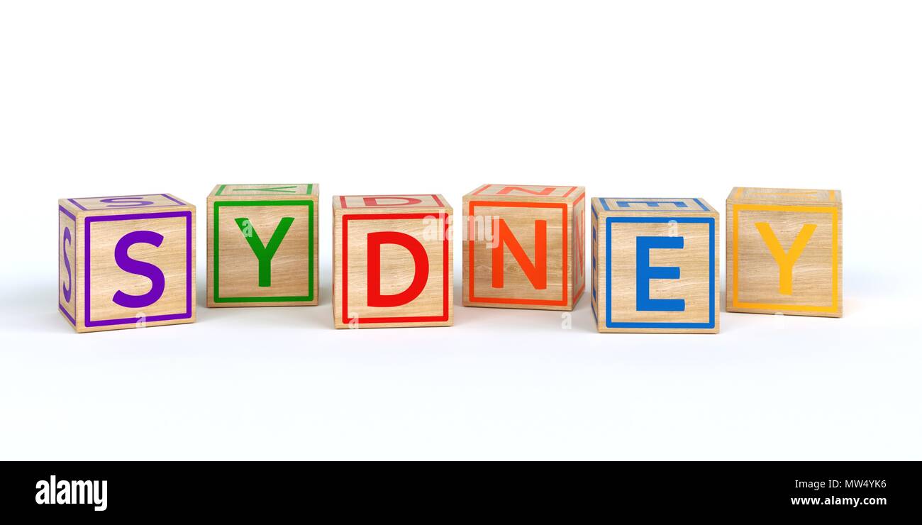 The name sydney written with Isolated wooden toy cubes Stock Photo - Alamy
