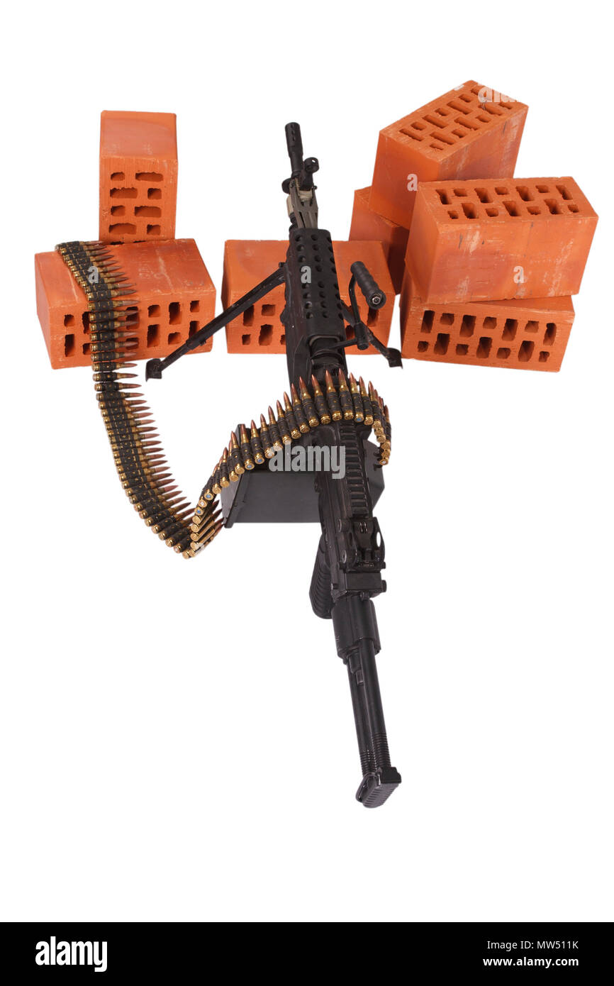 machine gun on position isolated on white Stock Photo - Alamy